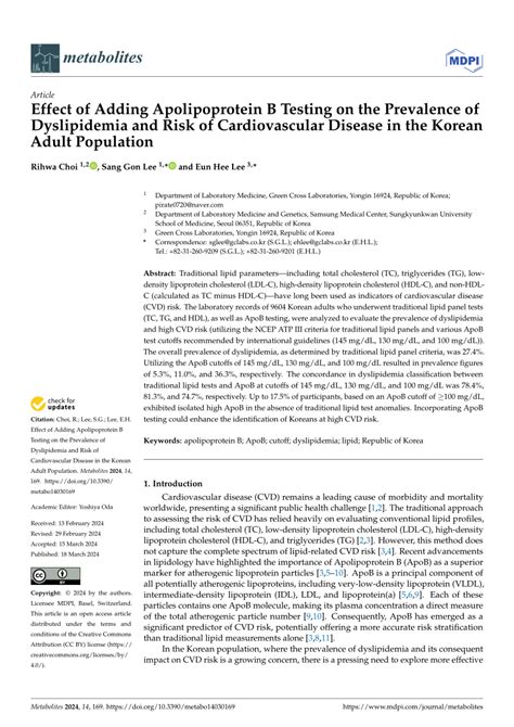 Pdf Effect Of Adding Apolipoprotein B Testing On The Prevalence Of Dyslipidemia And Risk Of