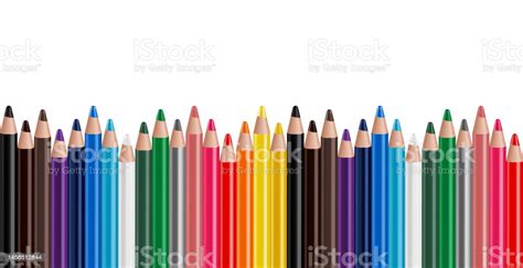 흰색 배경에 격리된 여러 가지 빛깔의 연필 또는 크레용 세트 학교 항목으로 돌아 가기 프리젠 테이션 출판물 교육을위한 템플릿 디자인 현실적인 3d 벡터 그림 3차원 형태에
