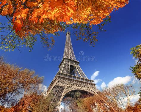 Eiffel Tower With Autumn Leaves In Paris France Stock Image Image Of