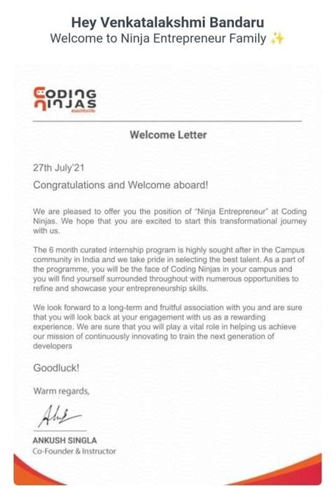 venkatalakshmi bandaru on linkedin ninja enterpreneur codingninjas codingninjas