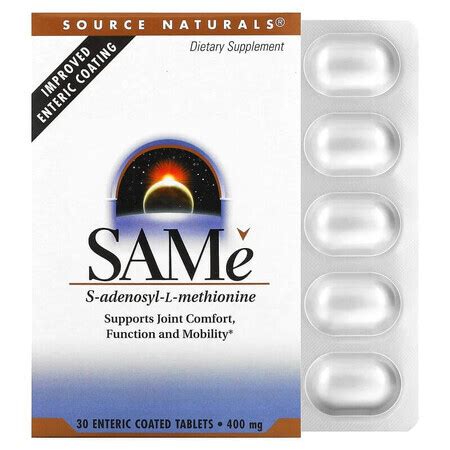 S-Аденозилметионин, SAM-e, Source Naturals, 400 мг, 30 таблетки ...