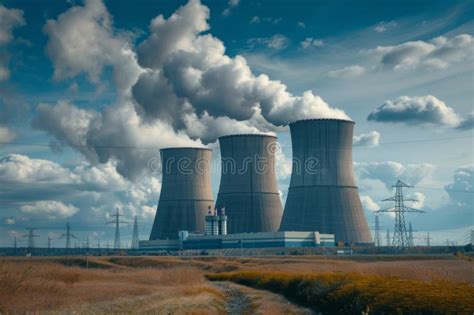 View From Afar Of A Nuclear Power Plant Operating Nuclear Reactors