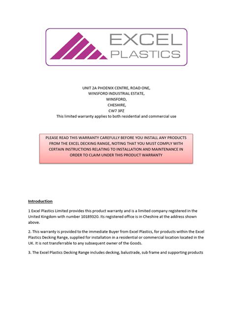 Excel Plastics Limited Warranty Pdf Legal Liability Private Law