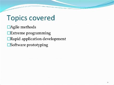 Rapid Software Development Topics Covered Agile Methods