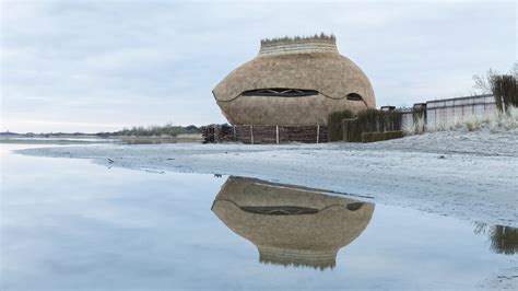 Thatched Reeds Cover Egg Shaped Tij Observatory For Watching Birds