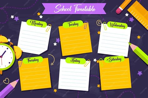 Premium Vector Weekly School Timetable Template With Cartoon School