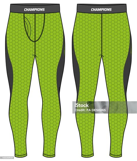 스포츠 러닝 타이츠 레깅스 바지 디자인 평면 스케치 벡터 일러스트 레이 션 전면 및 후면 보기가 있는 압축 트레일 바지 개념