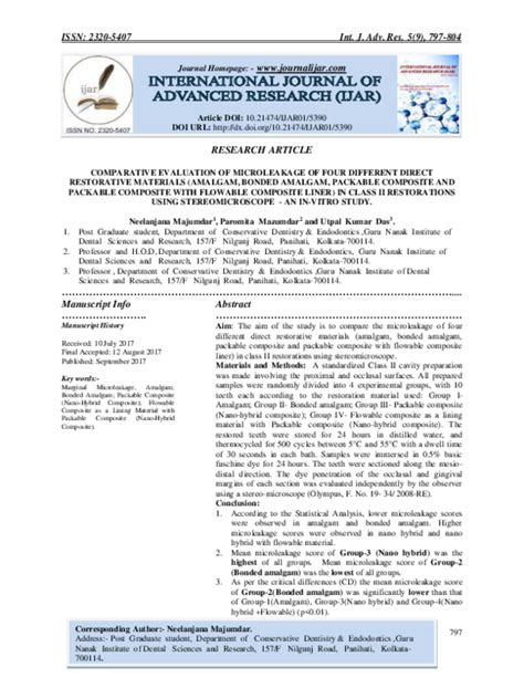 Pdf Comparative Evaluation Of Microleakage Of Four Different Direct Restorative Materials