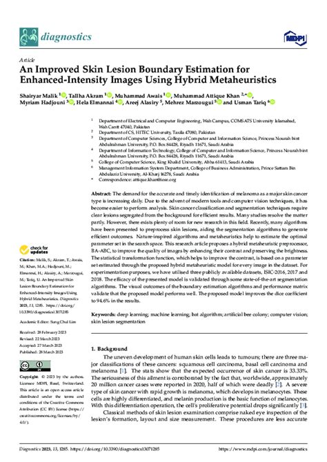 Pdf An Improved Skin Lesion Boundary Estimation For Enhanced Intensity Images Using Hybrid