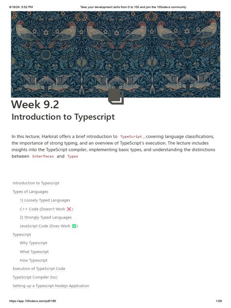 Week 92 Typescript Intro Pdf Parameter Computer Programming Java Script