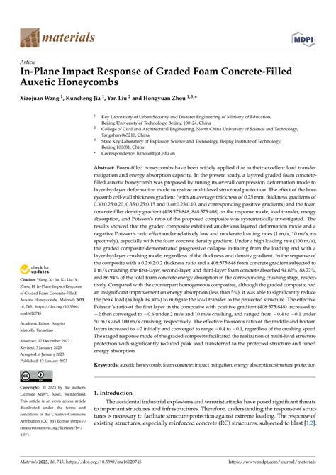 Pdf In Plane Impact Response Of Graded Foam Concrete Filled Auxetic Honeycombs