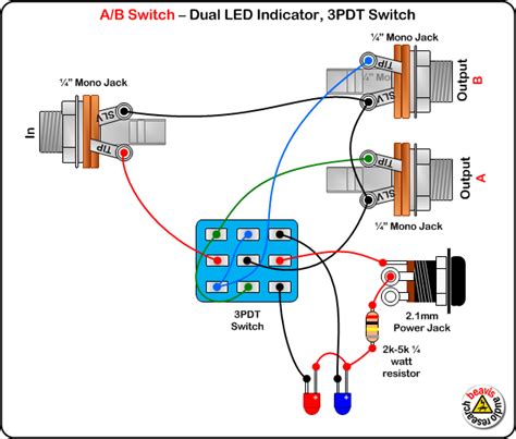 PDT Wiring DPDT Wiring PDT Switch DC Jack LED Guitar Pedal Switching PDT Switch No DC