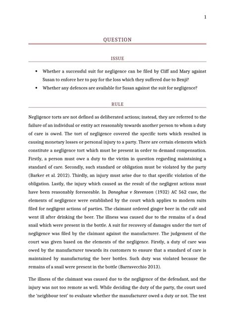 Negligence Tort Elements And Defences Desklib