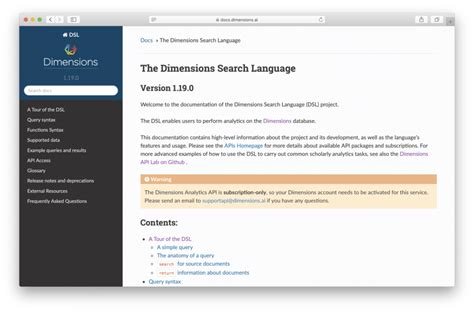 API Documentation Dimensions