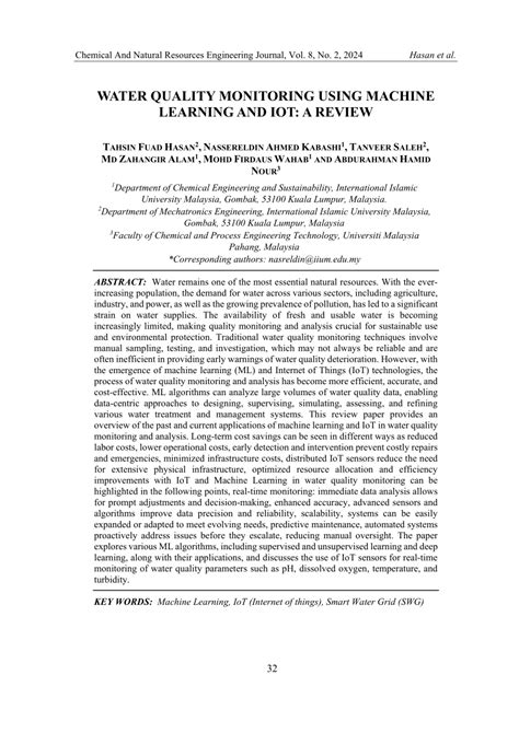 Pdf Water Quality Monitoring Using Machine Learning And Iot A Review