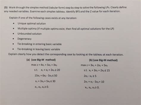 solved 5 work through the simplex method tabular form