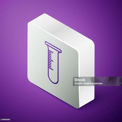 보라색 배경에 격리 된 등색 선 테스트 튜브 및 플라스크 아이콘 화학 실험실 테스트 실험실 유리 제품 실버 스퀘어 버튼 벡터 일러스트레이션 0명에 대한 스톡 벡터 아트 및