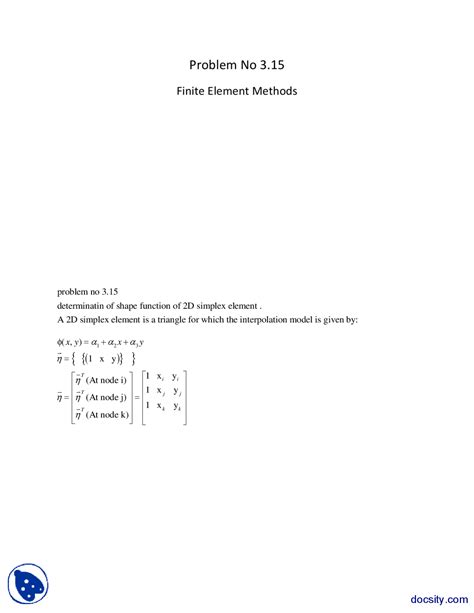 Shape Function Of 2d Simplex Element 1 Finite Element Method Assignment