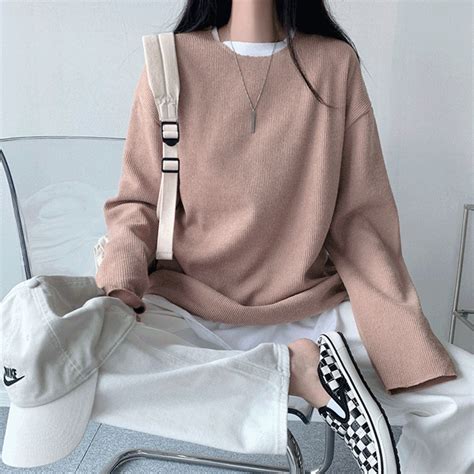 남녀공용~2xl 디핑톤 데끼 라운드넥 골지 니트 롱티 에이블리