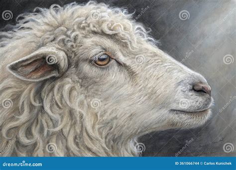 Charcoal Drawing Pastel Softly Smeared Of A Valais Sheep Close Up