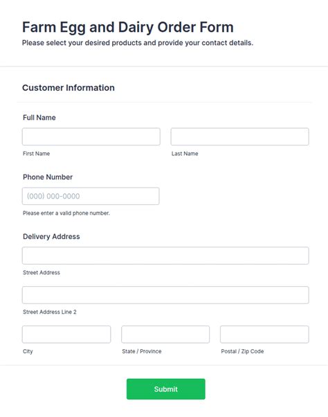 Farm Egg And Dairy Order Form Template Jotform