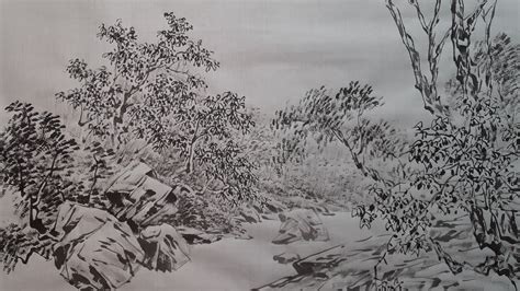 계곡풍경 먹작업 수묵풍경 실경산수화 한국화 Youtube