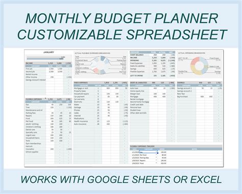 Monthly Budget Planner Budget Spreadsheet Detailed Budget Budget