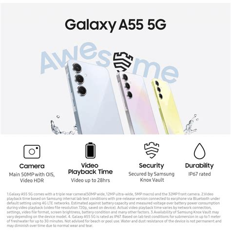 Ourfriday Samsung Galaxy A55 5G Smartphone Dual SIMs 8 128GB Awesome Lilac