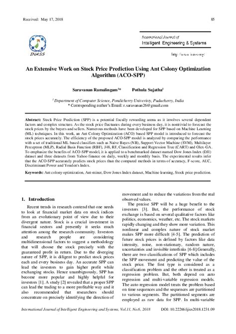 Pdf An Extensive Work On Stock Price Prediction Using Ant Colony