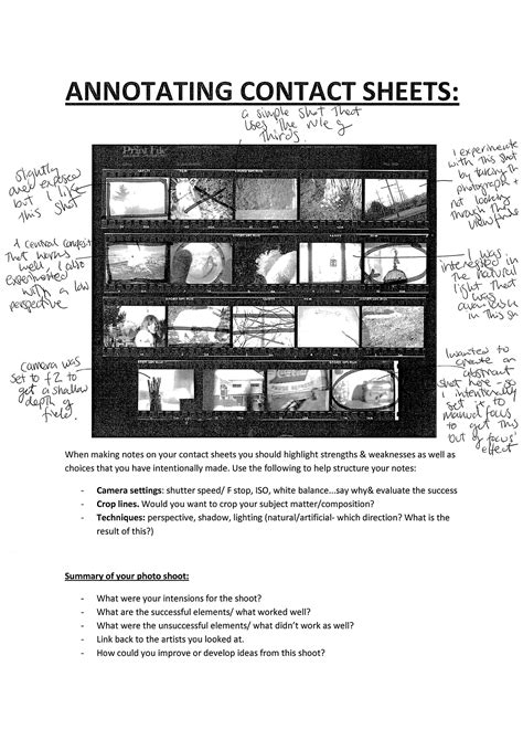 Contact Sheet Annotation Photography Sketchbook Photography