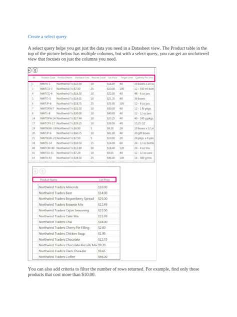 create a select query pdf table database databases