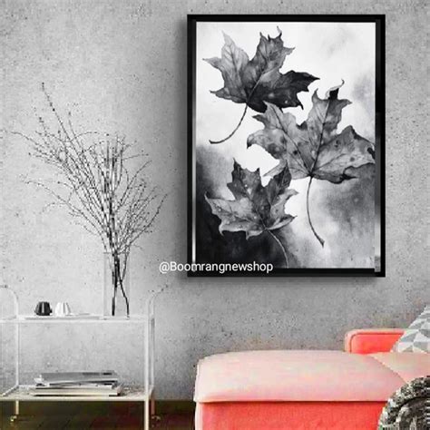 خرید و قیمت تابلو دکوراتیو مدل نقاشی سیاه قلم طرح برگ پاییزی کاملا کار