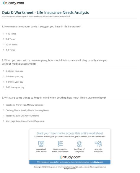Life Insurance Needs Analysis Worksheet — Db