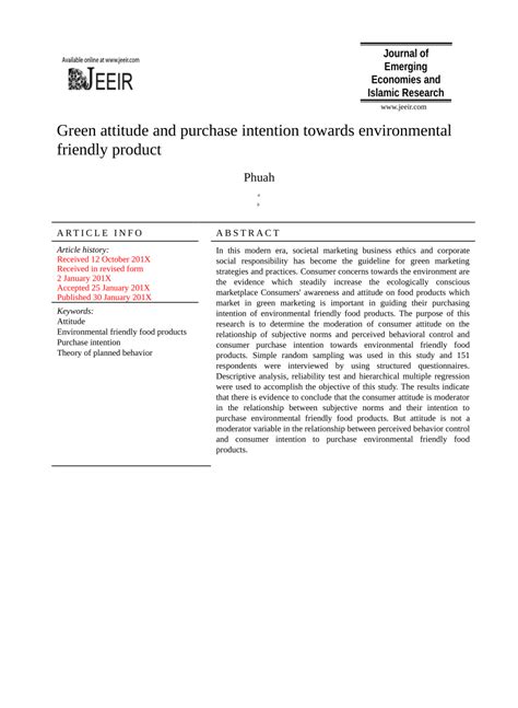 Pdf Green Attitude And Purchase Intention Towards Environmental Friendly Product