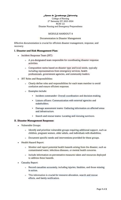 Module Handout GOOD LUCK Page Of Ateneo De Zamboanga University College Of Nursing