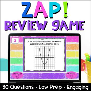 Review Game Graphing Quadratic Functions In Vertex Form By Algebra Star