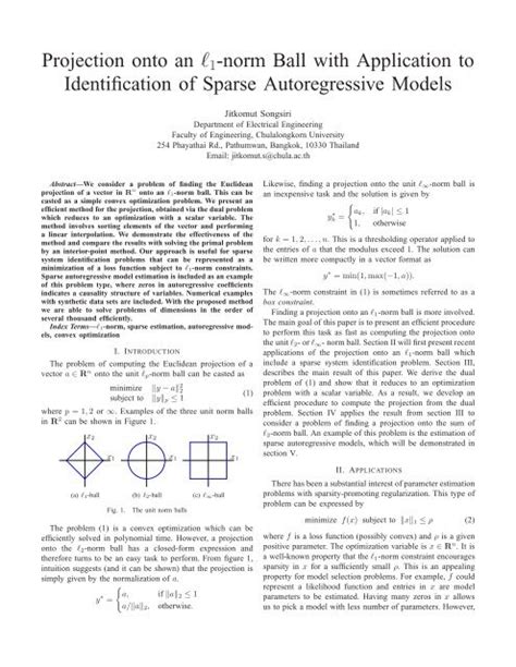 Projection Onto An L1 Norm Ball With Application Jitkomut Songsiri