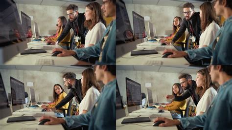 讲师帮助学者完成项目，为他们的工作提供建议。老师在大学里为不同种族的男女学生上课，教授计算机科学和编视频素材下载编号18121943光厂vj师网