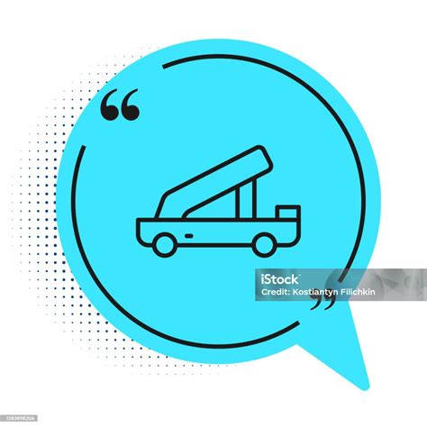 흰색 배경에 격리 된 비행기 탑승 아이콘에 대한 검은 줄 승객 사다리 공항 계단 여행 파란색 음성 버블 기호입니다 벡터 검은색에 대한 스톡 벡터 아트 및 기타 이미지