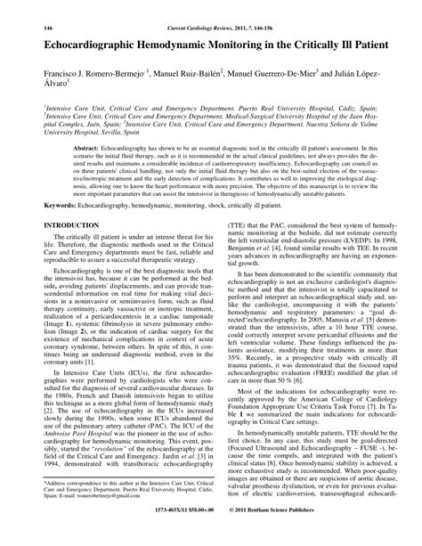 Pdf Echocardiographic Hemodynamic Monitoring In The Critically Ill Patient