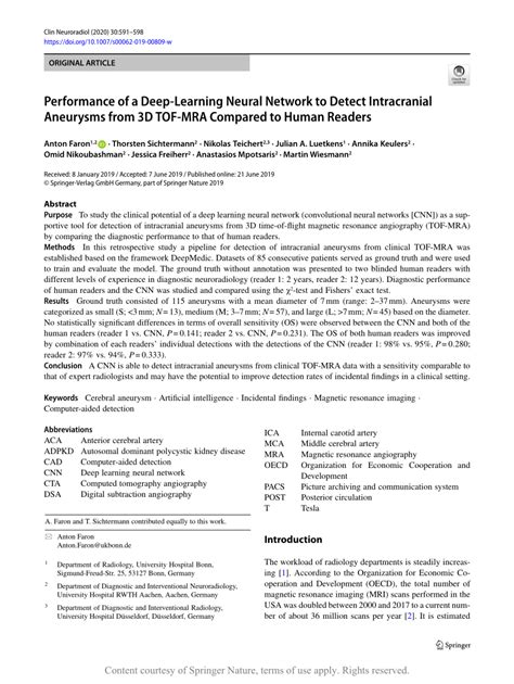 Performance Of A Deep Learning Neural Network To Detect Intracranial Aneurysms From D TOF MRA