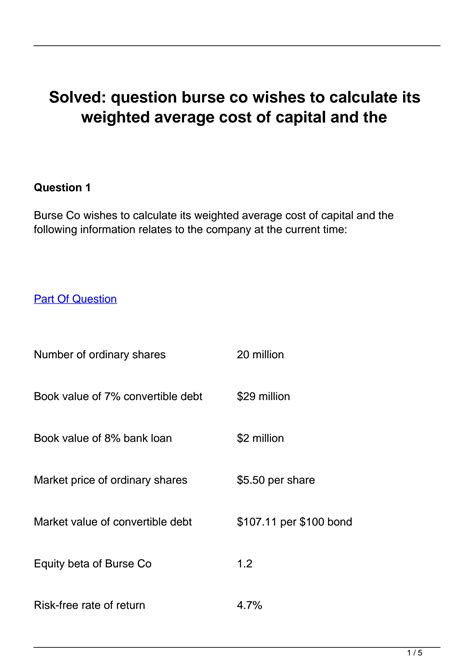 solution solved question 1 burse co wishes to calculate its weighted