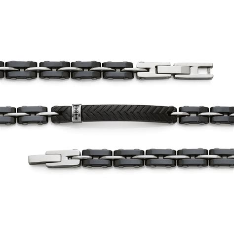 Stainless Steel Black Ceramic And Black Cubic Zirconia 5mm Bracelet