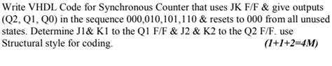 Solved Write Vhdl Code For Synchronous Counter That Uses Jk