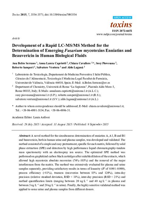 Pdf Development Of A Rapid Lc Msms Method For The Determination Of