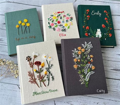 Custom Hand Embroidered Notebook Handmade Fabric Notebook Custom Diary Daisy Notebook Fabric