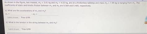 Solved As Shown In The Figure Two Masses M1 3 01 Kg And