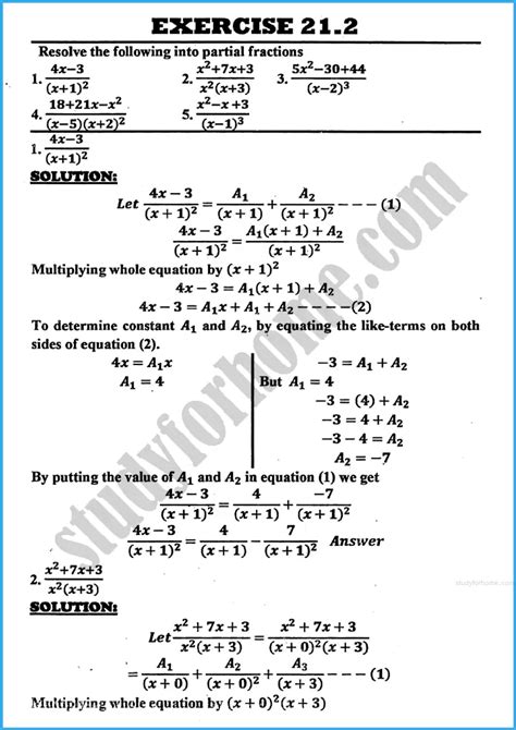 solved exercise 21 2 partial fractions mathematics class 10th