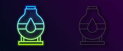 검은 색 배경에 고립 된 빛나는 네온 라인 오일 탱크 저장 아이콘 석유 및 가스 산업용 선박 탱크 오일 탱크 기술 스테이션 벡터