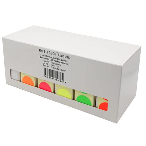 Fluorescent Color Code Dot Label Kits 6 Assorted Colors 1000 Ctbox